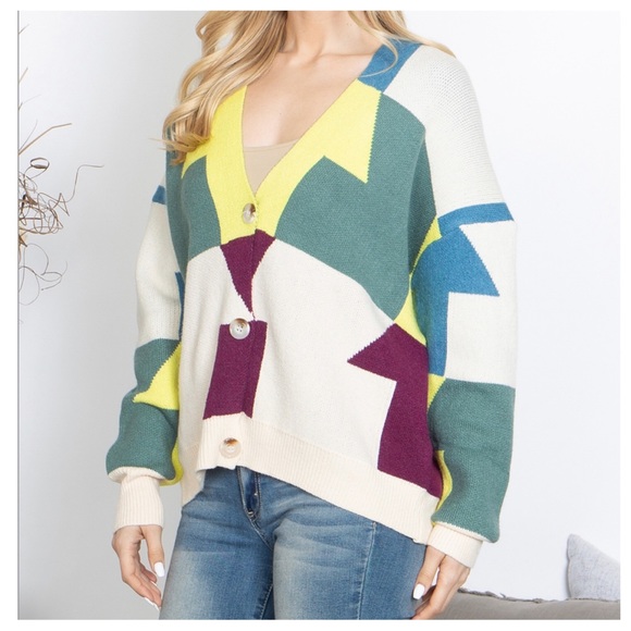 ShopEvelynne | Sweaters | 1 Chic Asymmetrical Color Block Knit Cardigan ...